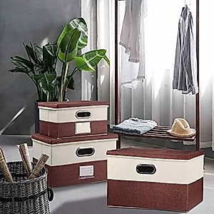 SZSJA Fabric Bins with Lids Linen Storage Boxes with Lids, Collapsible Storage Cubes 3 Pack Stackable Closet Storage Bins, Foldable Cloth Organizer Containers for Bedroom Storage