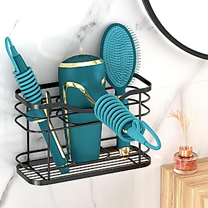 XILIMEN Hair Dryer Holder 3 in 1 Hair Tool Organizer Wall Mounted/Cabinet Door Bathroom Storage Under Sink Stainless Steel Countertop Hot Tools Basket for Blow Dryer, Curling Iron, Straightener
