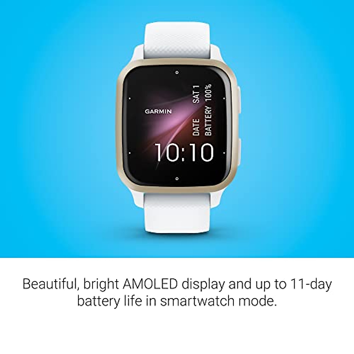 Garmin Venu® Sq 2 GPS Smartwatch, All-Day Health Monitoring, Long-Lasting Battery Life, AMOLED Display, Cream Gold and White