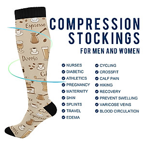 xigua Coffee Cups Compression Socks 20-30mmHg Knee High Stockings for Sport Nursing - 1 Pair