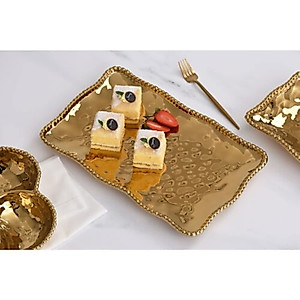 Pampa Bay Titanium-Plated Porcelain Medium Platter, 14.3 x 8 Inch, Gold Tone, Oven, Freezer, Dishwasher Safe