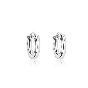 DTPsilver 925 Sterling Silver TINY Hoops/Sleepers Earrings - Thickness 2 mm - Diameter 10 mm
