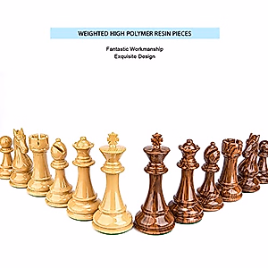AMEROUS High Polymer Weighted Chess Pieces with 4.25'' King - 2 Extra Queens - Gift Package, Standard Tournament Chessmen for Chess Board or Replacement of Missing Pieces (Chess Pieces Only)
