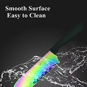 Stainless Steel Knife Set，5Pcs Kitchen Knife Set With Rainbow Titanium Coating Blade,Extremely sharp Non Stick Non Rust Knife Set with Comfortable Handle (Black)