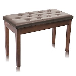 Griffin Brown Wood PU Leather Piano Bench | Double Vintage Design, Ergonomic Chair Musicians Keyboard Stool | Cushion Duet Seat & Sheet Music Storage Space | for Guitar Stool or Home Vanity Bench