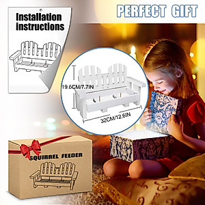 Wood Squirrel Feeder for Outside, White Bench Chair Squirrel feeders Durable Squrrill Picnic Table with 2 Corn Cob Holders for Chipmunk Squirrels…