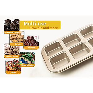 Yomvzake Brownie Pan, Mini Square Muffin Pan Nonstick 6-Cavity Small Cupcake Pan Individual Brownie Mold for Baking Brownie Muffin Cupcake Keto Fat Bombs, Great for Halloween, Christmas