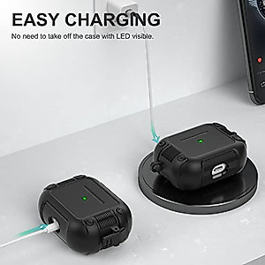 Winproo Airpods Pro 2 Case Cover with Side Lock, Military Airpods Pro 2nd Generation Case Hard Shell Full-Body Shockproof Protective Airpods Pro Skin with Keychain [Black]