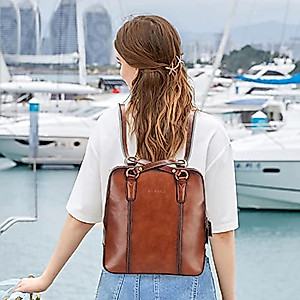 Ronts Banuce Fashion Vintage Leather Convertible Backpack Purse for Women Small Shoulder Bag for 9.7 Inch iPad School Daypack Brown