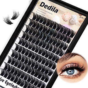 Dedila 120 Clusters Individual False Eyelashes Wide Stem D Curl Handmade Dramatic Black Soft and Light 5D Volume Eye Lashes Extensions Thick Base Women Girls Beauty Tools (14mm)