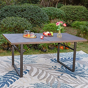 SUNSHINE VALLEY Patio Dining Table 63.8" x 38.2" x28.7" Rectangular Outdoor Dining Table with U-Shaped Legs,Steel Frame with 1.57" Umbrella Hole for Garden Backyard Lawn Yard Furniture.