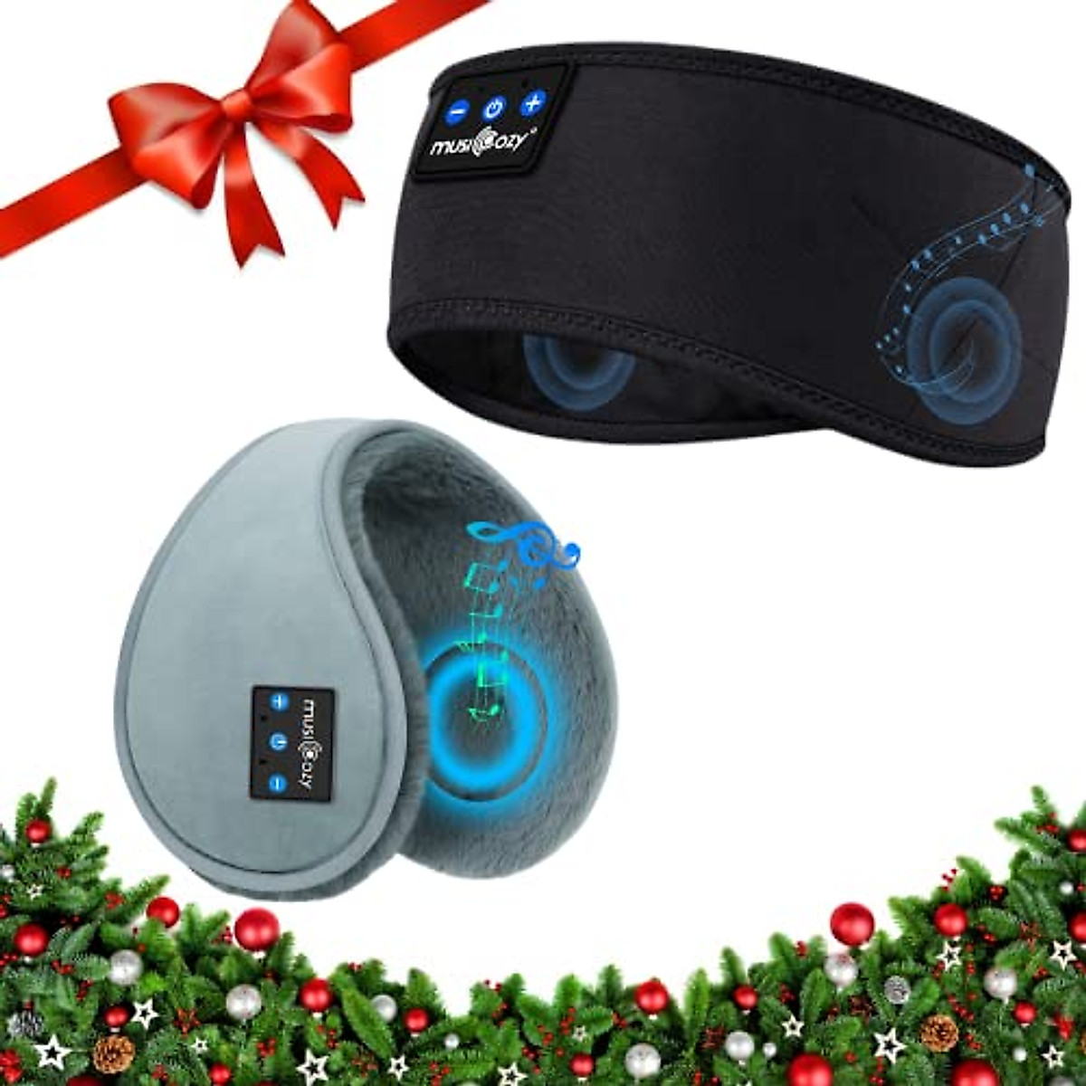 MUSICOZY Sleep Headphones Wireless Bluetooth 5.2 Sports Headband, Bluetooth Ear Muffs for Winter Side Sleepers Workout Running Insomnia Travel Yoga Office Cool Gadgets Tech Unique Gifts, 2 Pack