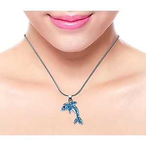 Puzzled Silver Dolphin Necklace - Charming Blue Pendant Necklace With Sparkling Rhinestone Crystals, Cute Dolphin Jewelry for Women, Elegant Ocean Charm Necklace Gift for Any Occasions - 18 Inches