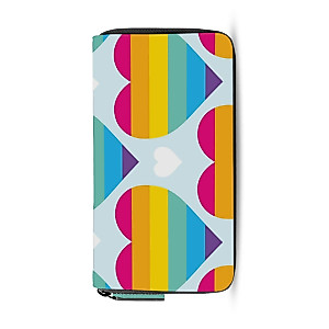 AGONA Womens Wallet Gay Pride Rainbow Colorful Hearts Wallet for Women Long Wallet PU Leather Zip Around Phone Clutch Handbag Card Holder Purse Girls Men