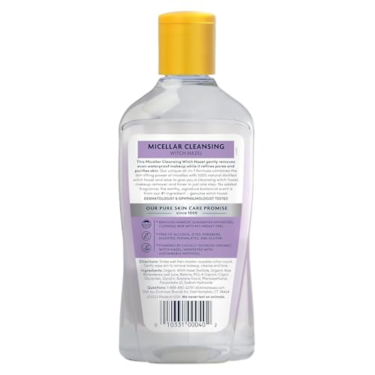 Dickinson's Micellar Cleansing Witch Hazel, An All-in-1 Makeup Remover, Pore Refiner, Skin Cleanser and Toner; Alcohol Free with Aloe, for Sensitive Skin, 16oz