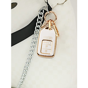 LEERLY Key Fob Cover for Honda Accessories, Key Case with Key Chain Compatible with Civic Accord Pilot CRV HRV CRZ Fit Odyssey Ridgeline JED Crosstour Smart Key 5 Buttons white