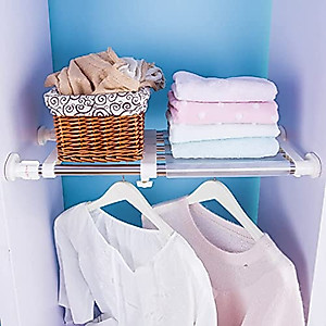 Hershii Closet Tension Shelf & Rod Expandable Metal Storage Rack Adjustable Organizer DIY Divider Separator for Cabinet Wardrobe Cupboard Kitchen Bathroom，15.74-23.62inches, 1 pcs