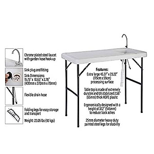 Stromberg's Outdoor Folding Fish and Game Cleaning Table with Sink Portable & Durable Upgraded Drainage Hose, Stainless Steel Faucet, White