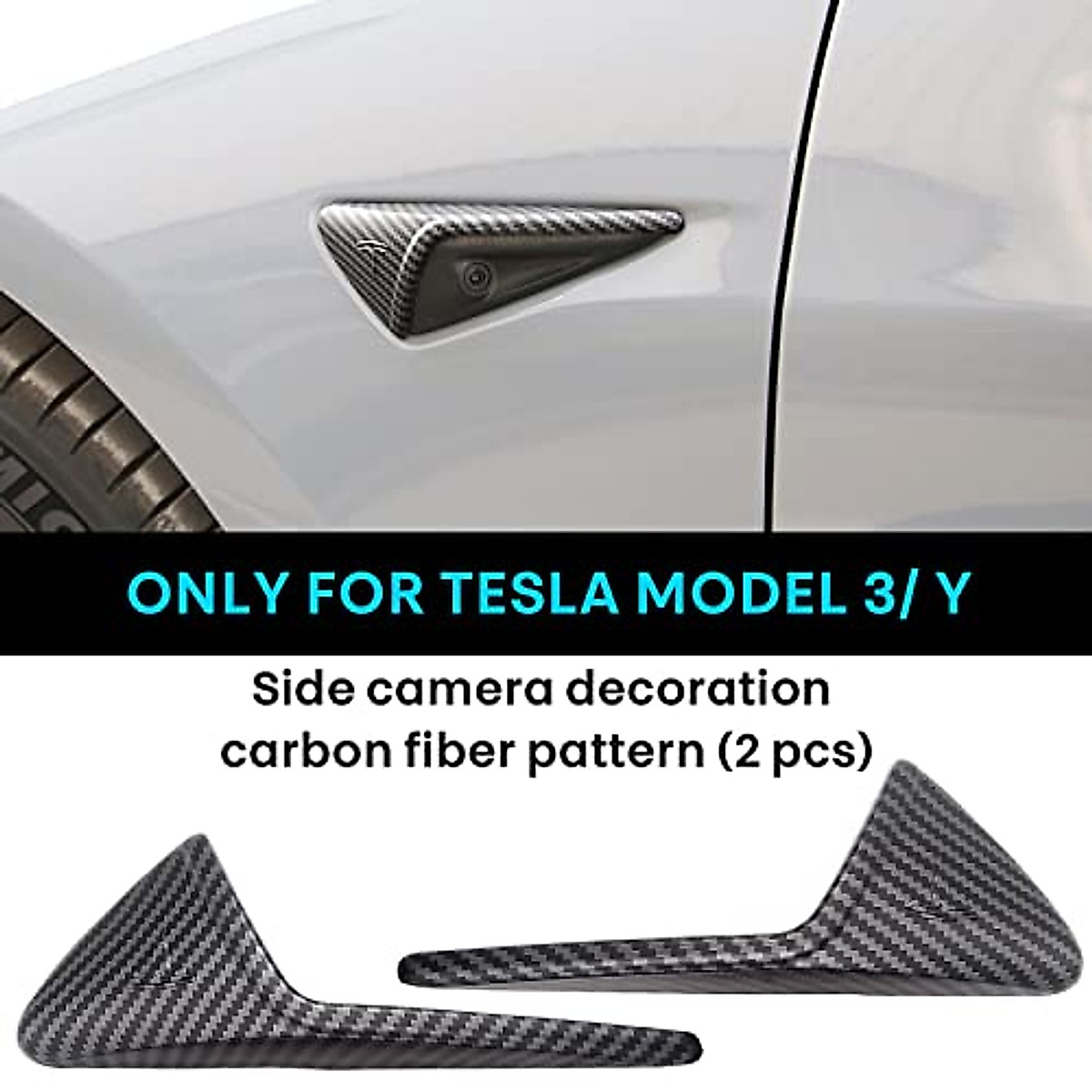 Yooyatt Turn Signal Side Camera Cover for Tesla Model 3/Y/S /X, ABS Plastic Carbon Fiber Pattern Left Right Camera Driving Recorder Protection Shell 2pcs (Side Camera, Matte Black)