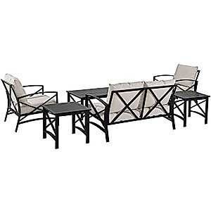 Crosley Furniture Kaplan 6-Piece Outdoor Loveseat Patio Furniture Set, Conversation Sets for Porch, Deck, Oiled Bronze with Oatmeal Cushions