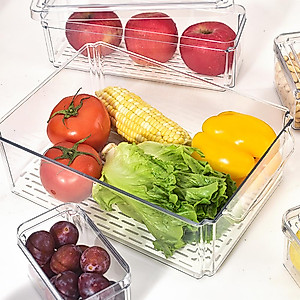 Cozihom Stackable Refrigerator Organizer Bins with Lids, Fridge Organization and Storage Containers, BPA-Free Plastic Pantry Bins for Fruits, Vegetable, Drinks, With Drain Tray, Set Of 7