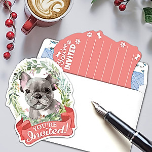 RZHV 15 Pack French Bulldog & Floral Shaped Fill-In Invitations Cards With Envelopes for Boys Girls Adults Dog Lover, Funny Baby Shower Birthday Bridal Shower, Wedding Party Invite