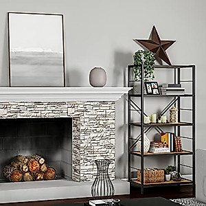 Lavish Home 5-Tier Bookshelf-Open Industrial Style Etagere Wooden Shelving Unit, 63", Oak