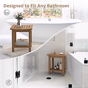 LUE BONA HDPS Shower Bench Seat, Shower Stool for Inside Shower Waterproof, Bath Spa Shower Foot Stool for Shaving Legs with Storage Shelf, Weather Resistant/Non-Slip/Indoor or Outdoor Use, Brown