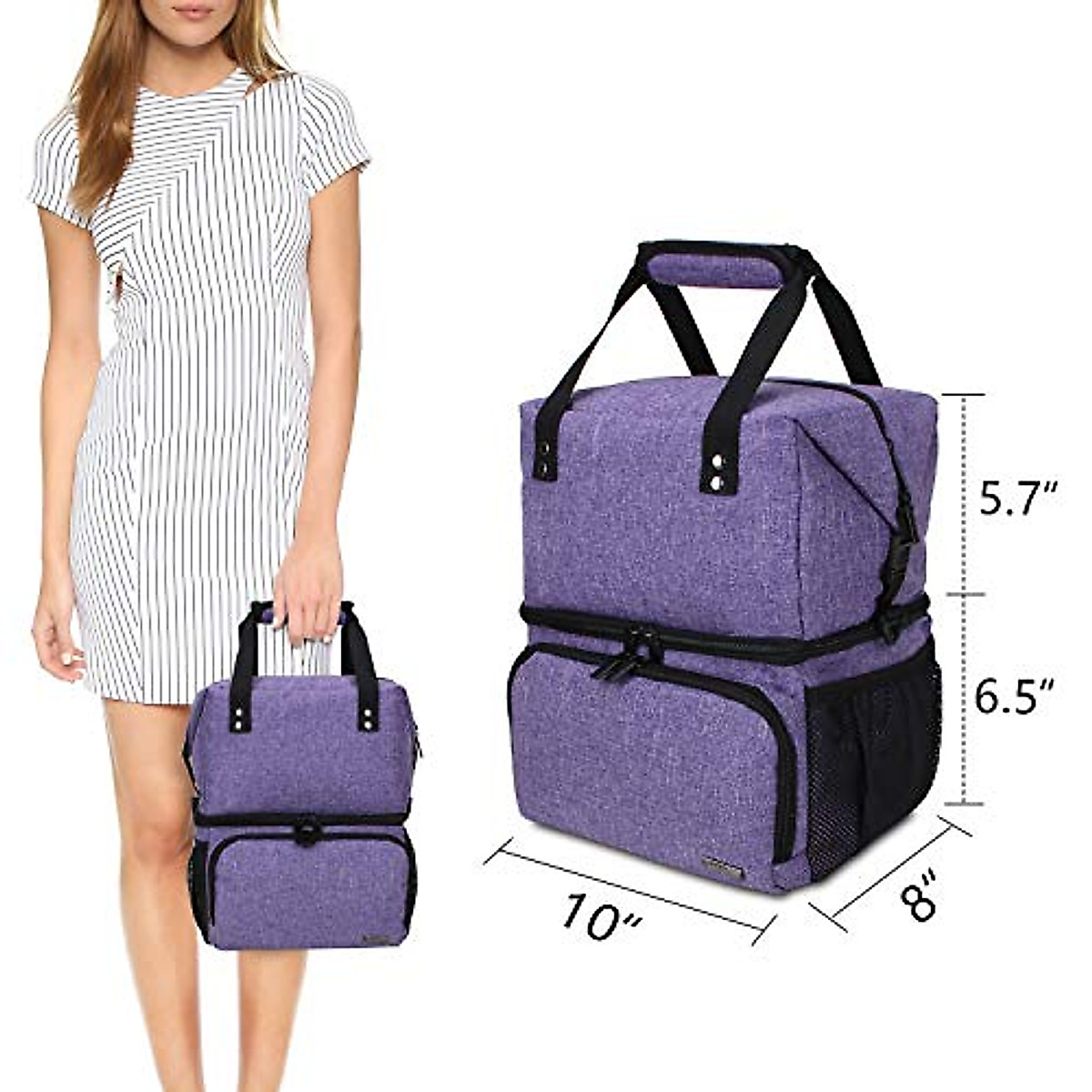 Luxja Breast Pump Bag with 2 Compartments for Breast Pump and Cooler Bag, Leakproof Pumping Bag for Working Mothers (Fits Most Major Breast Pump), Purple
