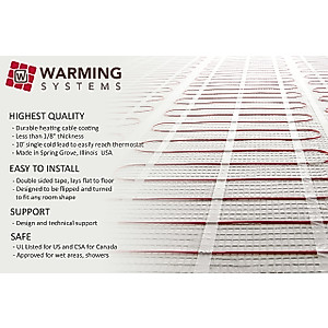 30 Sqft Warming Systems 120 V Electric Tile Radiant Floor Heating Mat with WiFi Touch Screen Programmable Thermostat. Includes Installation Monitor and Floor Temperature Sensor