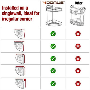 Vdomus 2 Tier Corner Shower Caddy Stainless Steel Wall Mounted Shower Caddy Corner, Shower shelf for Inside Shower, Drill-Free Install with Adhesives or Screws, Silver