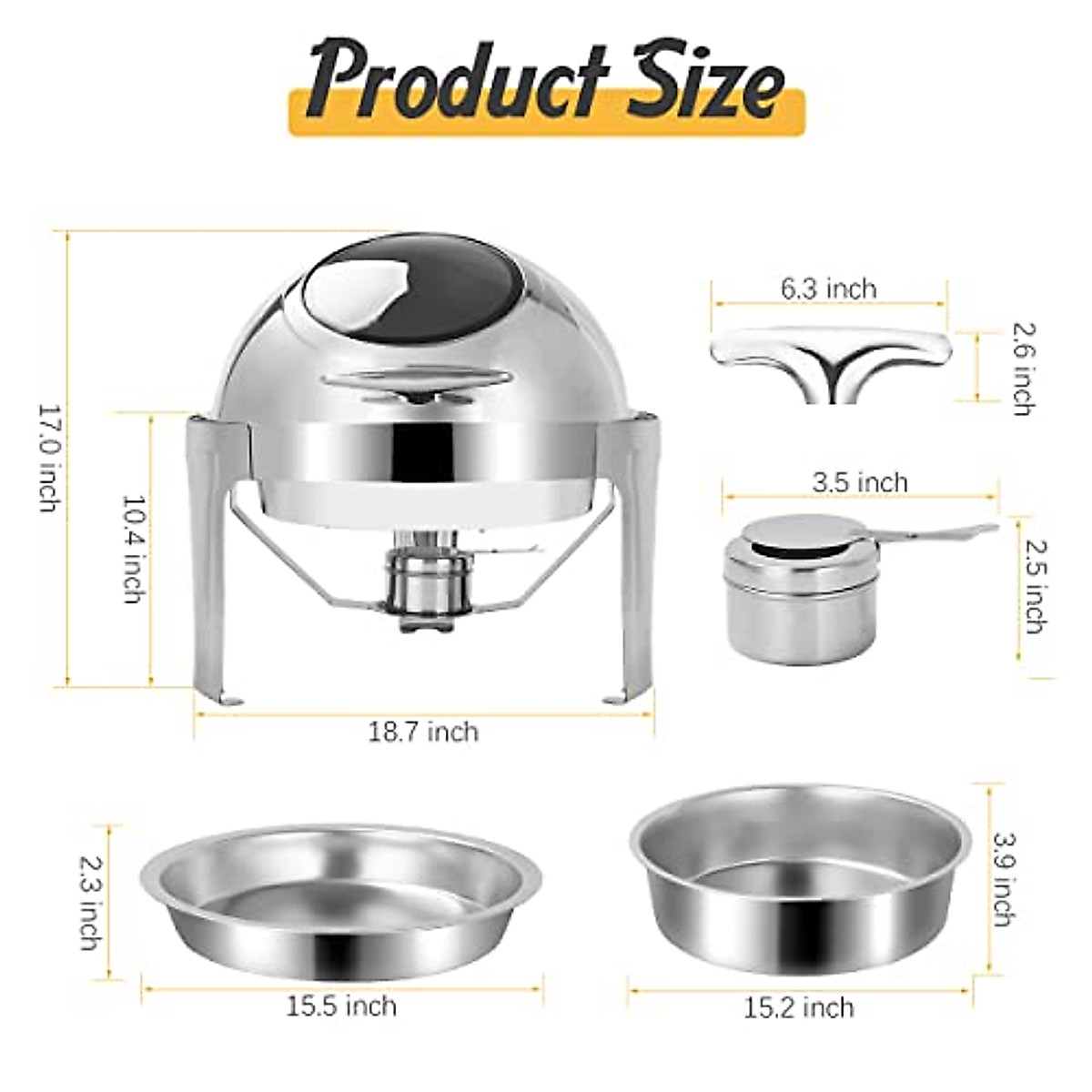 BriSunshine 6L Chafing Dish Buffet Set, Stainless Steel Chafing Dishes with Roll Top Lid, Buffet Servers and Warmers for Parties Catering Event