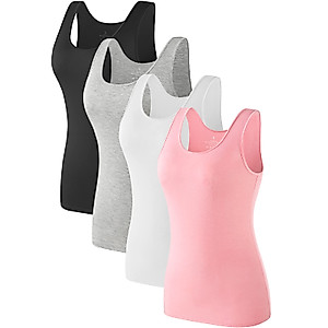 Air Curvey 4 Pcs Tank Tops for Women Sleeveless Top Basic Layering Tanks Undershirt Black Grey White Pink S