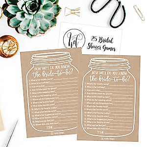 Hadley Designs 25 Cute Rustic How Well Do You Know The Bride to be Bridal Wedding Shower, Bachelorette Party Game, Couples Guessing Question Set of Cards Pack Unique Printed Engagement