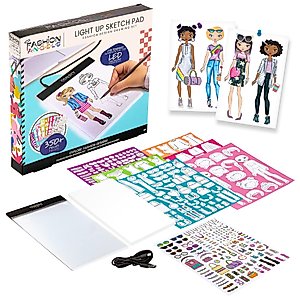 Fashion Angels Fashion Design Light Up Sketch Pad 12521, Light Up Tracing Pad, Includes USB, Ultra Thin Tablet, Includes Stencils and Stickers, Recommended for Ages 8 And Up