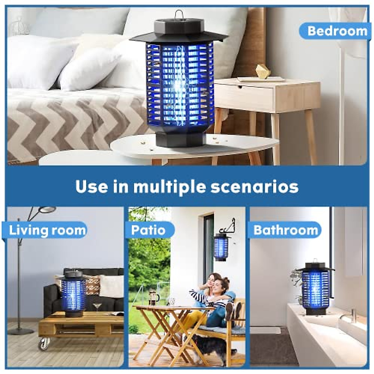 Bug Zapper Indoor Outdoor, Electric Mosquito Killer Fly Zappers Insect Trap Waterproof Mute Night Light with Rain Shield for Bedroom Patio Backyard Hotel