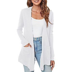 Urban CoCo Women's Long Sleeve Open Front Lightweight Cardigan Sweaters with Pockets (XL, White)
