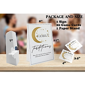 Golden Moon Theme Favorite Family Traditions Baby Shower Games Set(1 Sign and 20 Cards), Games for Baby Shower, Wedding Shower Bridal Shower, Game Night, Gender Reveal Party, Family Day Decorations 06