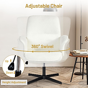 Home Office Chair, Upholstered Linen Fabric Padded Mid Back Accent Chair, Computer Desk Chairs Ergonomic No Wheels Stylish Swivel Adjustable Vanity Chair with Armrests, Beige