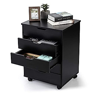 Giantex Drawers Cabinet Mobile Lateral Filing Organizer with 5 Drawers and Wheels Mobile Side Cabinet Chest for Home Office Storage Use 5-Drawer Dresser (19” x 15.5” x 26”, Black)