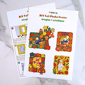 Winlyn 12 Sets Fall Craft Kits Fall Thanksgiving Picture Frame Decorations Art Sets Tree of Thanks Turkey Owl Smile Face Pumpkin Autumn Leaf Foam Stickers Arts and Crafts for Kids Party Activities