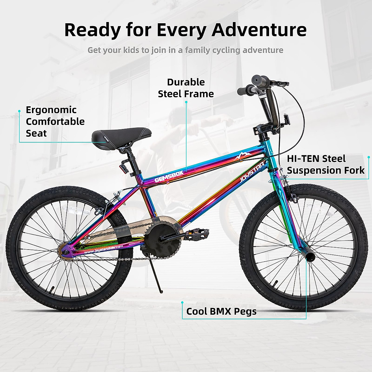 JOYSTAR Gemsbok 20 Inch Kids Bike Freestyle BMX Style for 7-13 Boys Girls Bikes 20 in Wheels Children Kids' Bicycles Dual Hand Brakes Steel Frame Oil Slick