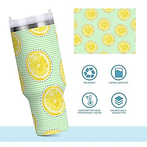 DIGTIA Stainless Steel Insulated Tumbler w/Handle & Straw, Lemons Yellow Double Wall Vacuum Travel Coffee Mug Cup w/Lid, Leak-Proof Sports Fruit Water Bottle,30oz