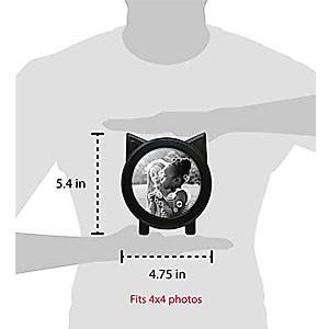 Isaac Jacobs 4x4 Round Resin Sentiment Cat Picture Frame with Ears, Photo Tabletop & Wall Display Hanging Display & Home Décor (Black)