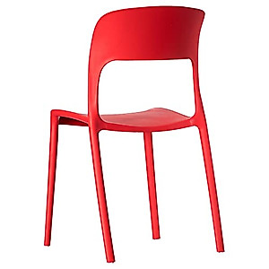 Fabulaxe Modern Plastic Outdoor Dining Chair with Open Curved Back, Red Set of 4