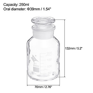 PATIKIL 250mL Reagent Media Bottle, 1Pcs Round Graduated Glass Storage Bottle with Clear Cap for Chemistry Lab Universities Home, Clear