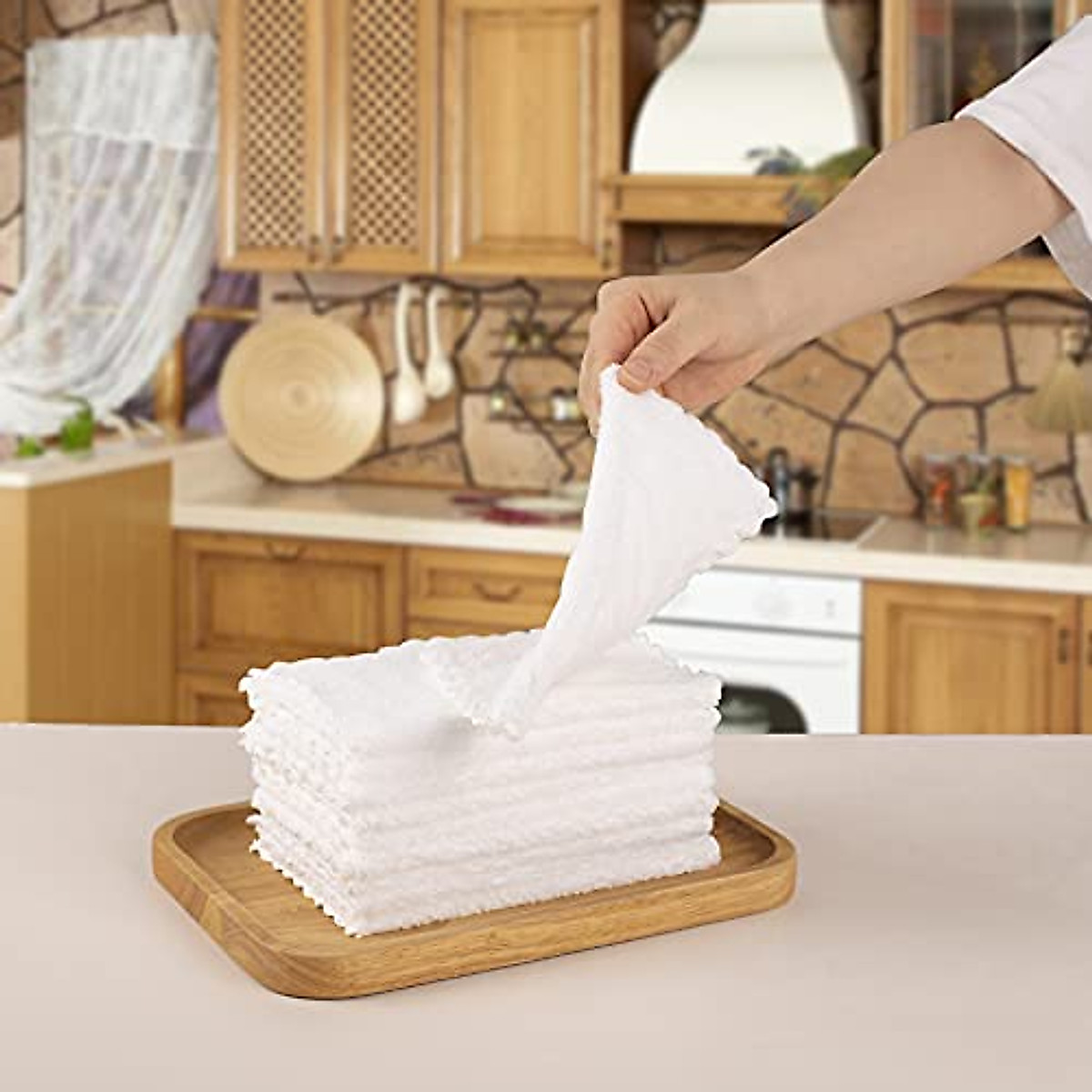 Max K Dish Cloths - Absorbent, Soft, Quick-Drying Kitchen Towels - Coral Fleece Reusable Cleaning Dishcloths Set for Hands, Dishes, Counters, Table, Dinnerware - Lint-Free - 24-Pack White