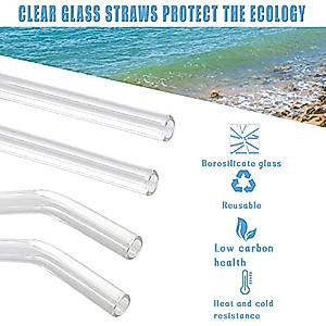 Glass Straws,12-Pack Reusable Glass Drinking Straws, Size 8.5''x10 MM, Including 6 Straight and 6 Bent with 2 Cleaning Brush, Clear Glass Straws Reusable