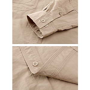 TACVASEN Men's Tactical Quick Dry Long Sleeve Shirts Sun Protection Breathable Shirts Khaki, M
