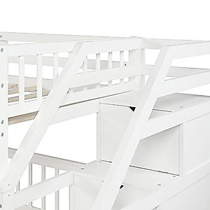 DEYOBED Twin Over Full Wooden Bunk Bed and Convertible Loft Bed with Storage Staircases - Ideal for Kids and Teens, Maximizing Space and Comfort